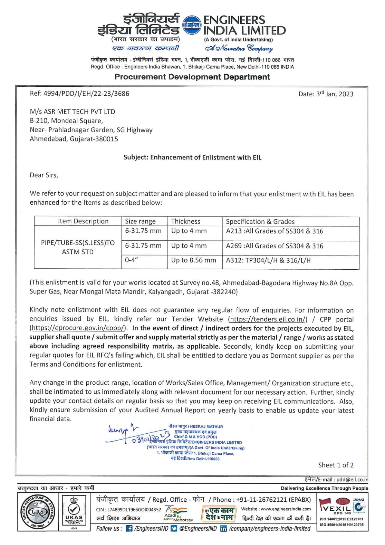 CERTIFICATIONS – ASR MET TECH